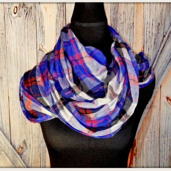 Source Unknown | Accessories | Blue Plaid Infinity Pashmina Scarf Hijab ...